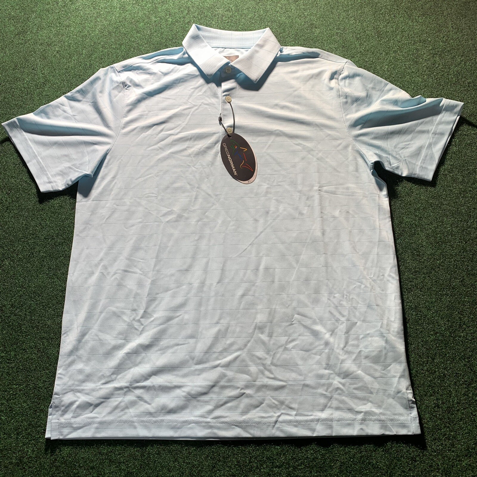 Greg Norman Shirt Men's Medium Blue Play Dry Short Sleeve Stripe Golf ...