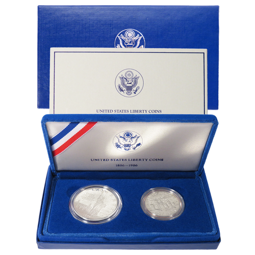 2-Coin Set - 1986 Proof Statue of Liberty Silver Commemorative Set w ...