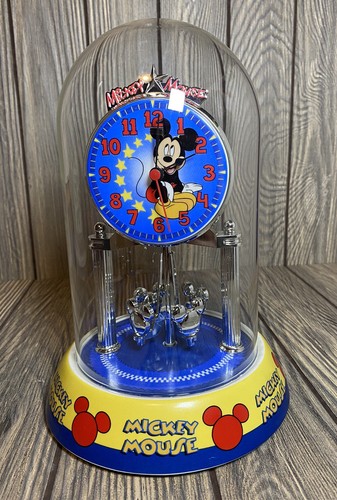 Vintage Disney Mickey Mouse Glass Dome Clock w/ Revolving Pendulum Non ...