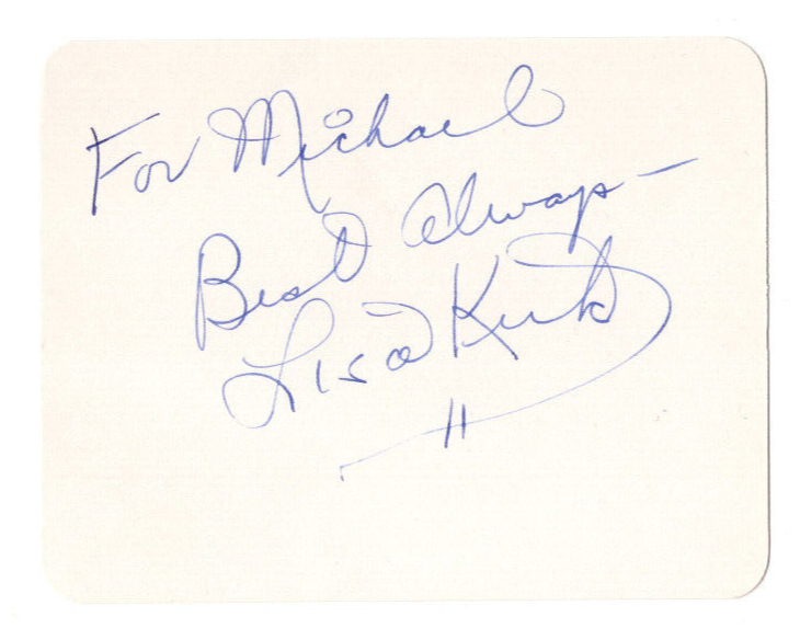 Lisa Kirk Signed Card 1962 /Autographed Actress Singer / Bewitched etc ...