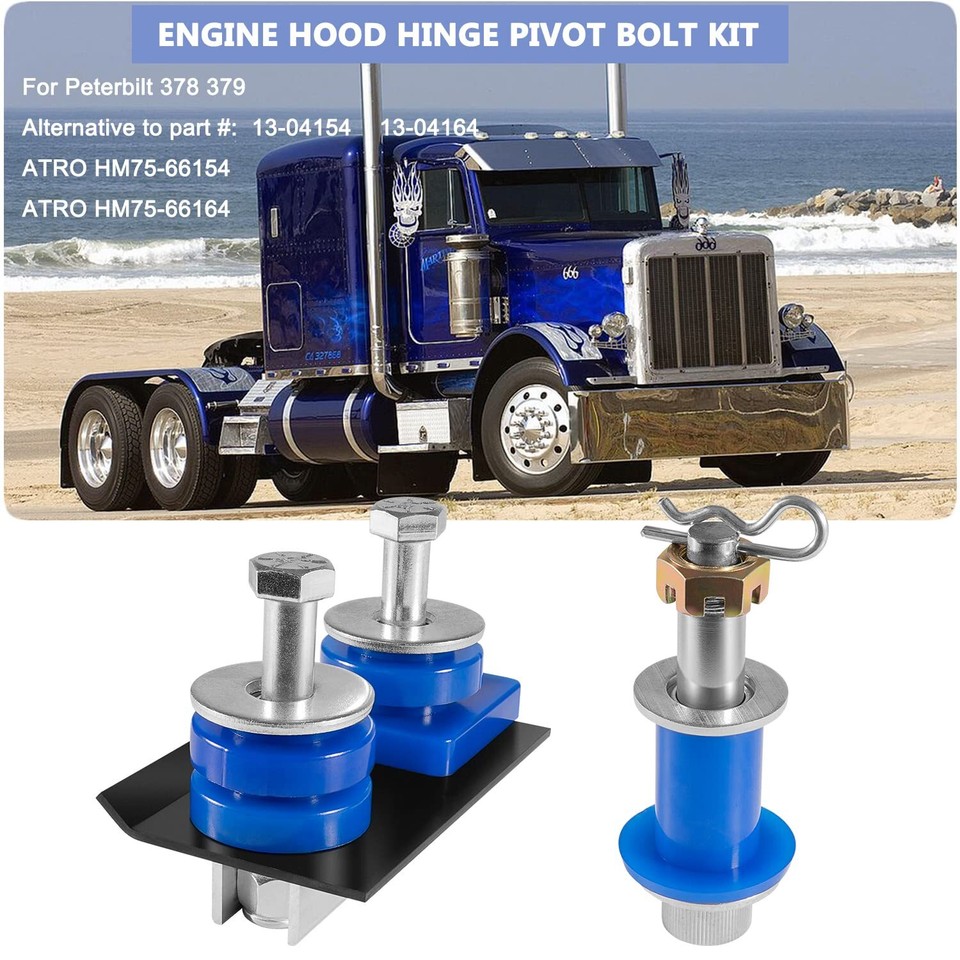 Replace For Peterbilt 379 Hood Roller Bushings +Engine Hood Hinge Pivot Bolt Kit | eBay