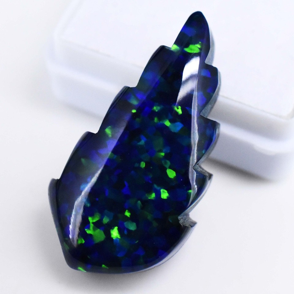 19.70ct 29x15mm Doublet Rainbow Flair Leaf Natural Black Fire Opal AAA+ ...