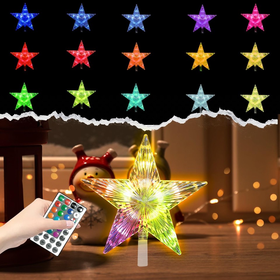 Christmas Star Tree Topper 9.5inch 17 Colors 8 Dynamic Modes with ...