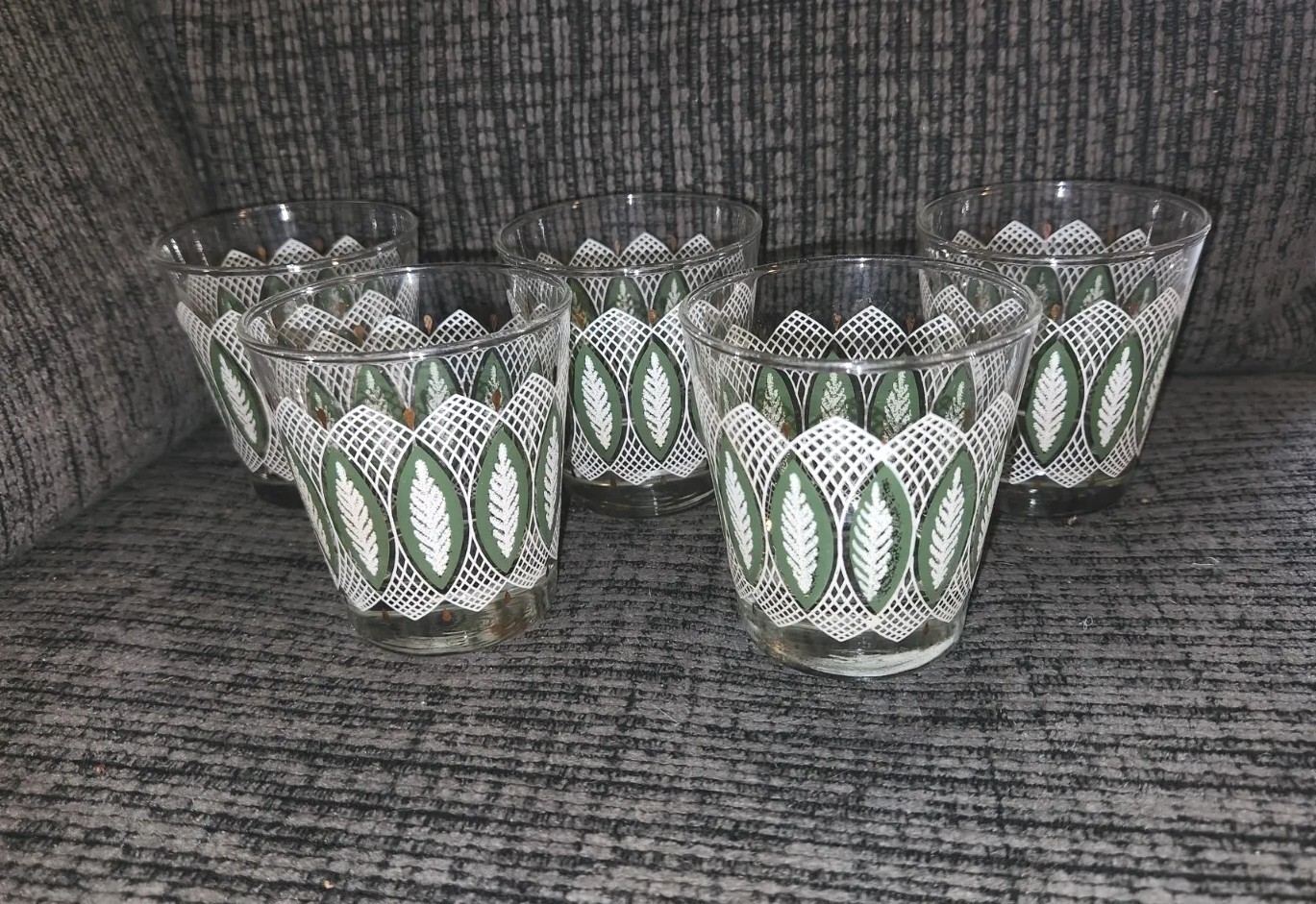 Vintage Libbys Sage Green White Gold Whiskey Glass Set Of 5 Mid Century ...