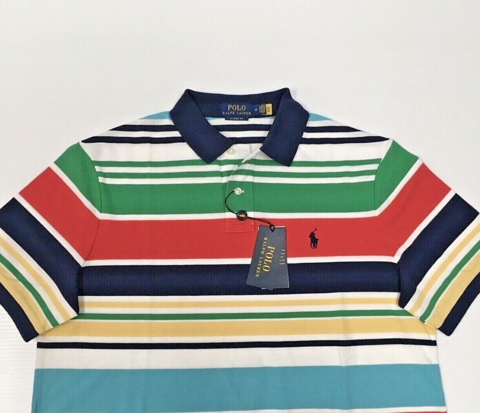 Polo Ralph Lauren VTG Retro Rainbow Striped Colorblocked Mesh Rugby ...