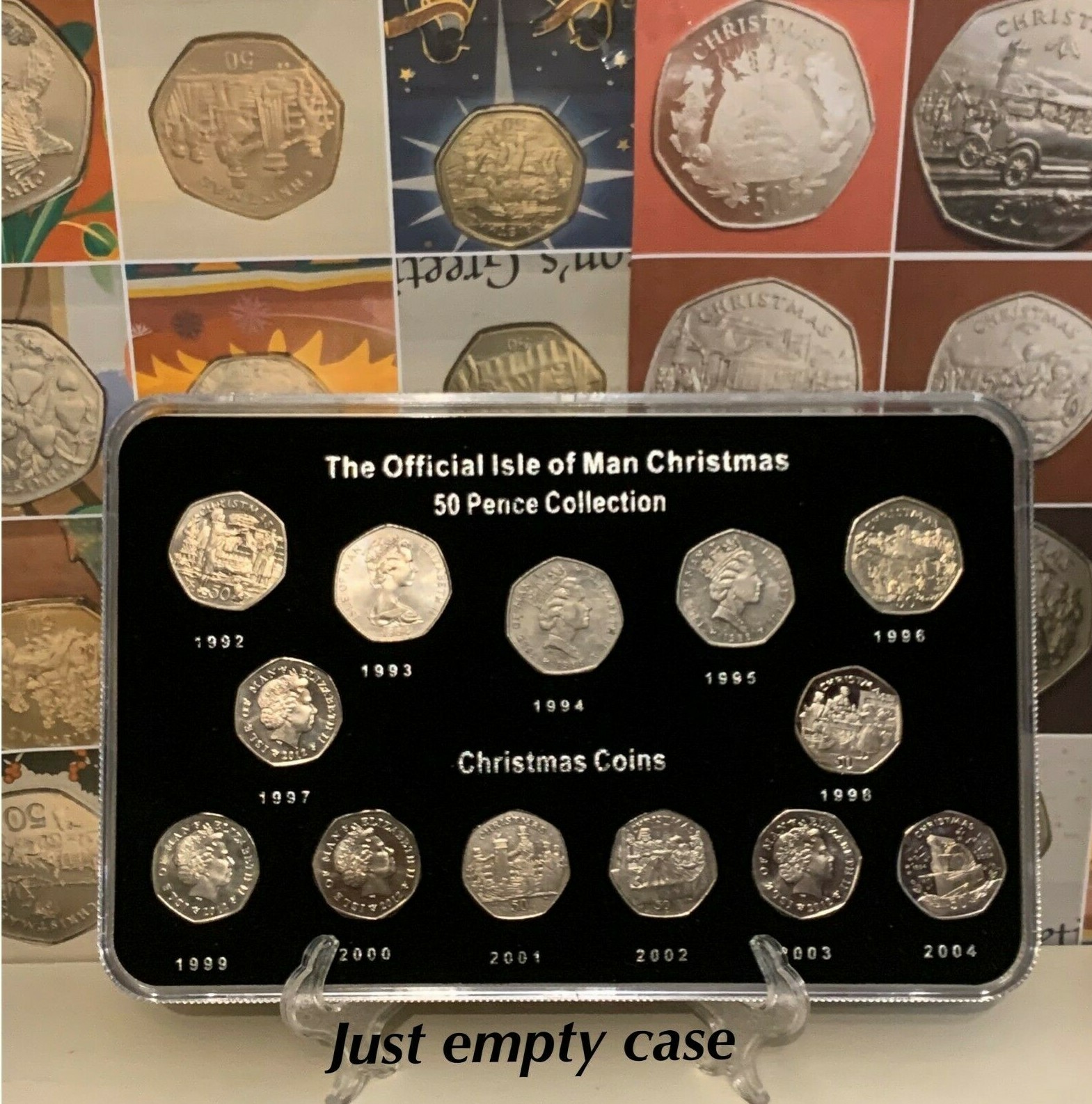 1980 -2016 ISLE OF MAN 50p Christmas coins fifty pence coin / display ...