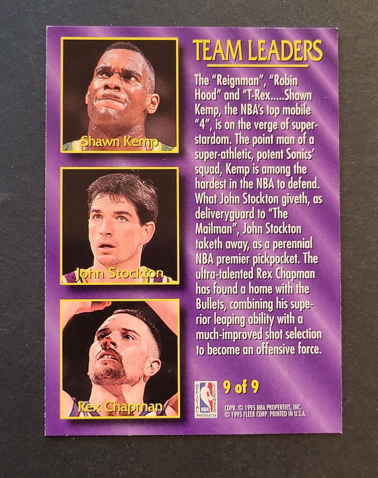 1994 Fleer #9 Shawn Kemp John Stockton Rex Chapman Team Leaders EXMT | eBay