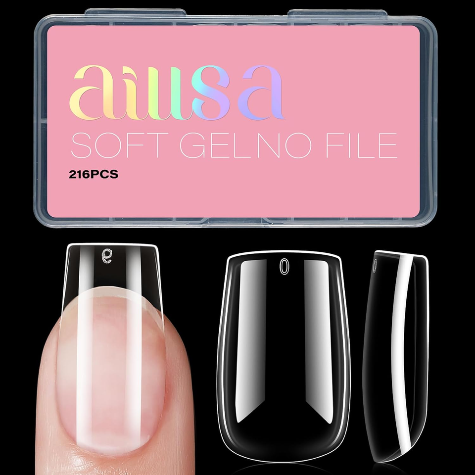 AILLSA Short Square Nails Clear Gel Nail Tips False Full Cover Soft Nails Tips f | eBay