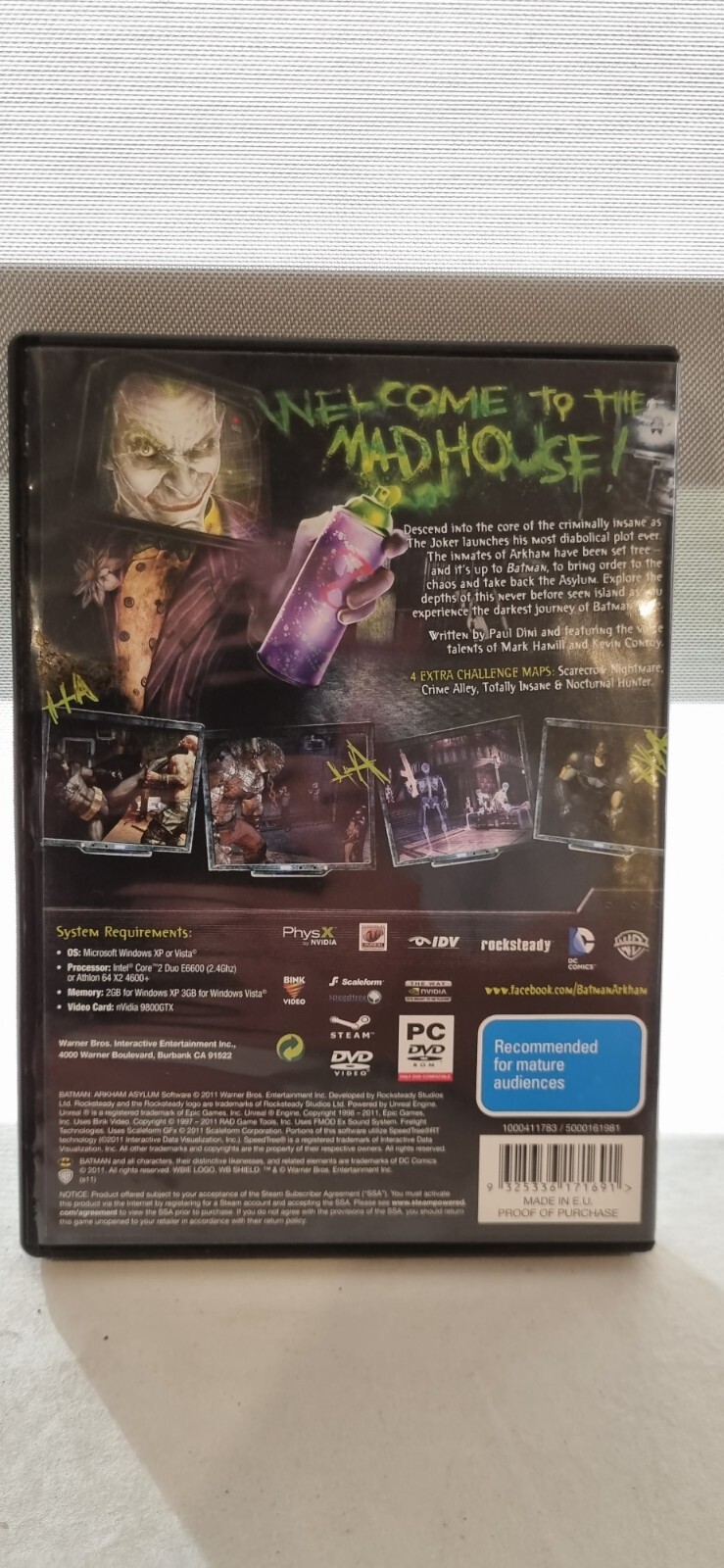 Batman Arkham Asylum PC DVD Games Live For Windows (Manual & Keycode ...