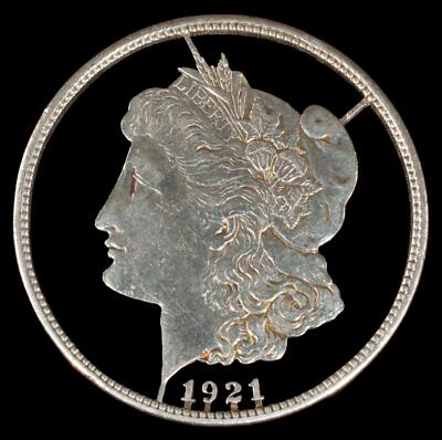 1921 Morgan Silver Dollar Cut Out Coin Liberty Head and Date Double ...
