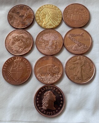 COPPER ROUNDS: LOT OF 10 DIFFERENT ONE OUNCE COPPER ROUNDS | eBay