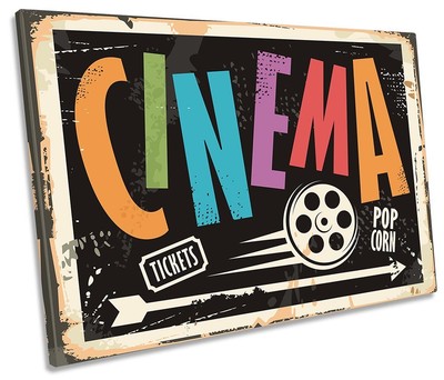 Retro Cinema Room Sign Framed SINGLE CANVAS PRINT Wall Art | eBay