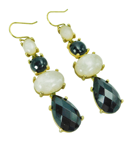 Carol Lee Lux Black & Beige Stone Dangle Earrings | eBay