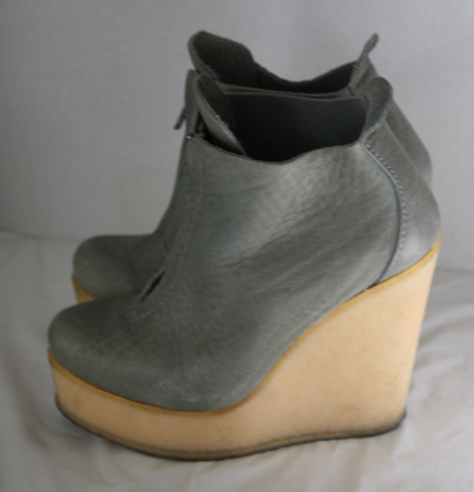 PEDRO GARCIA SHOES FEDORA FRONT ZIP PLATFORM WEDGE BOOTIES GRAY BOOT 39 ...