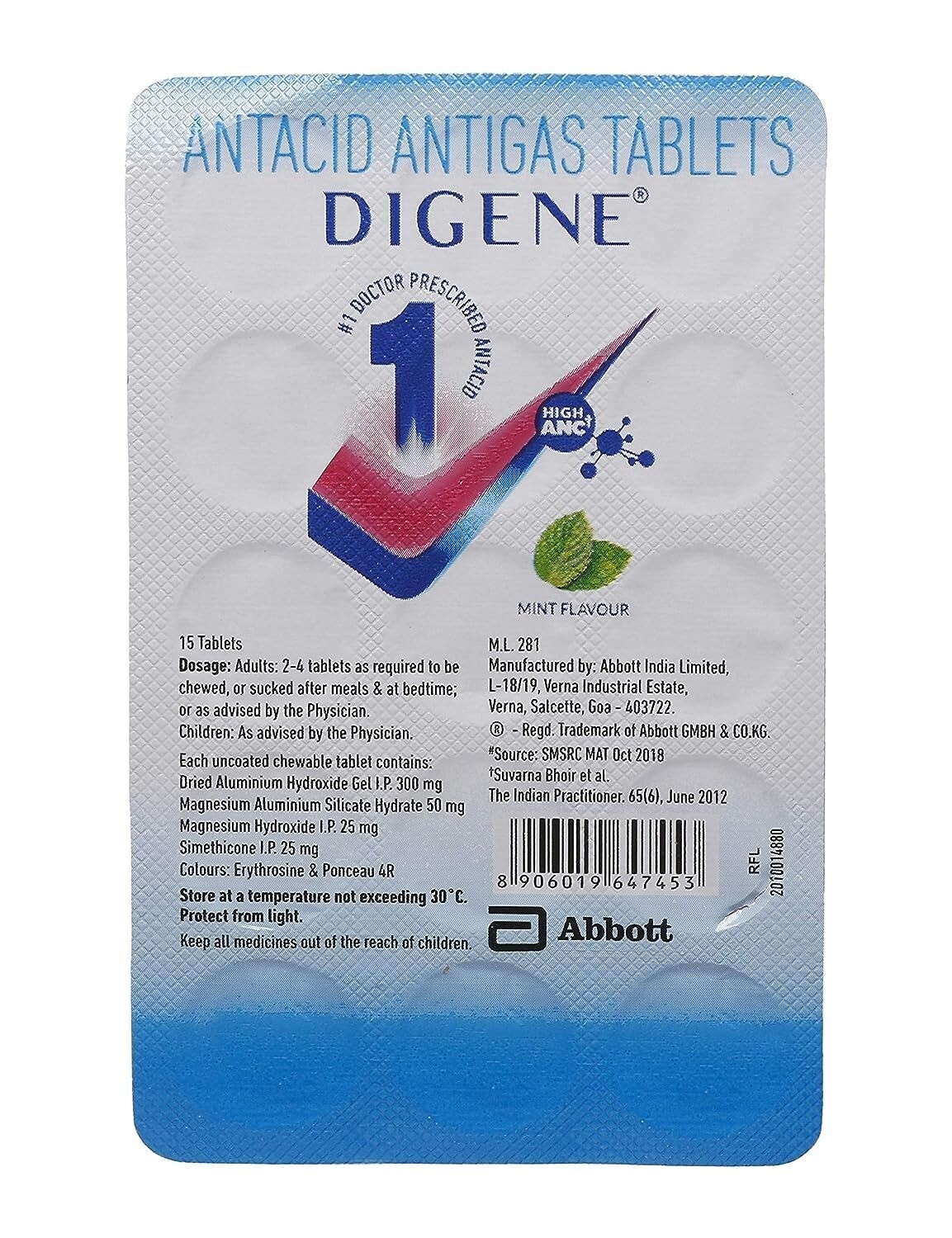 5 X 15 DIGENE Tablets MINT Indigestion Relief Antacid Acidity Gas ...