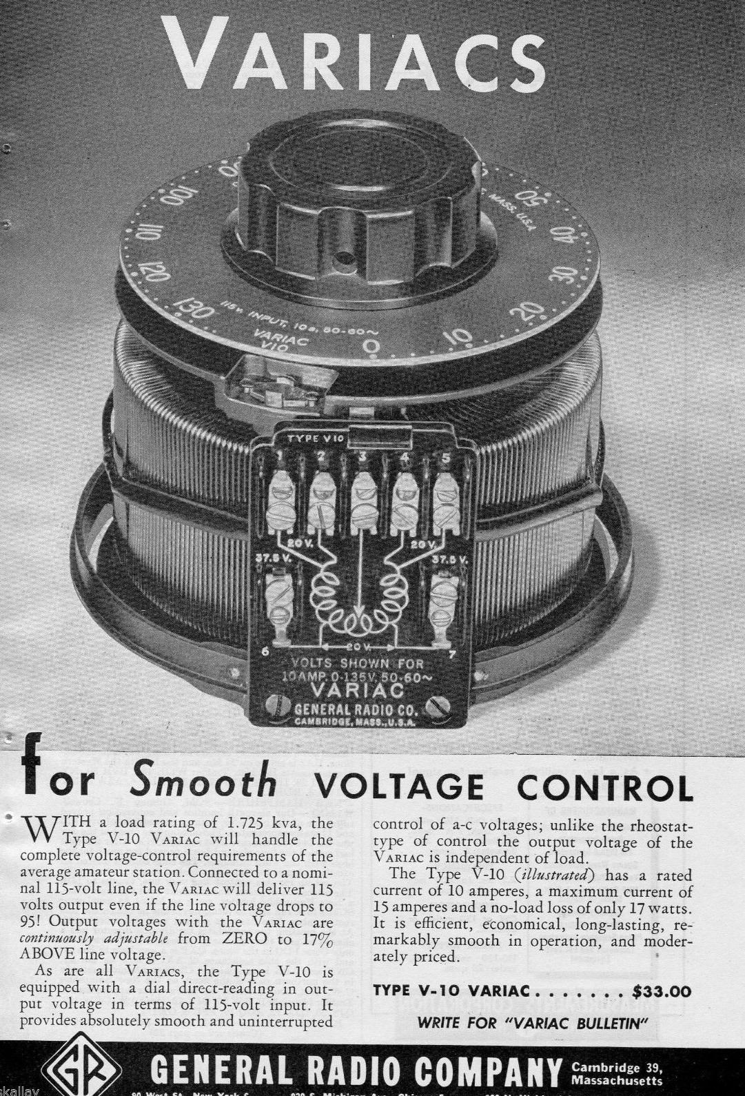 1948 Print Ad of General Radio Company V-10 Variac Voltage Controller ...