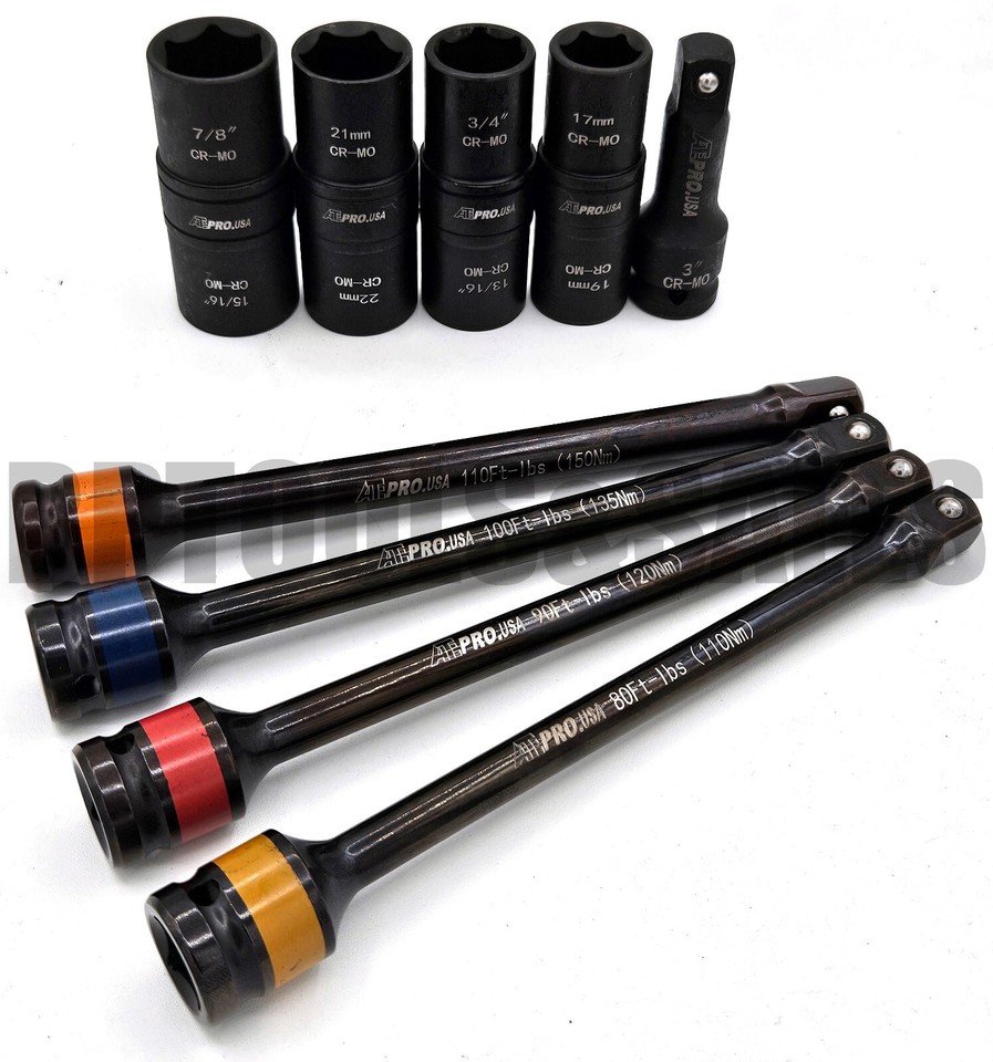 9pc 1/2" DR. Flip Impact Lug Nut Socket (Metric/SAE) & Torque Extension Bar Set | eBay
