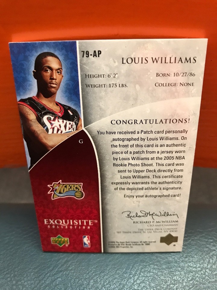 2006 Upper Deck Exquisite Lou Williams Rookie Auto & Patch #’d 225 | eBay