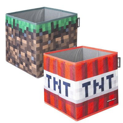 Minecraft Fabric Storage Boxes - 2pc TNT & Grass Block, 10” Collapsible ...