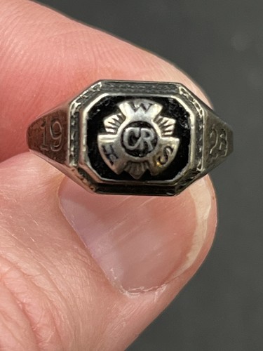 Vtg 1928 Sterling Silver Black Enamel CR HS Class Ring 5.7 Grams Size 8 ...