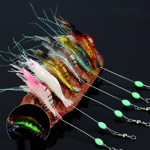 6PCS Prawn Simulation Soft Lure Shrimp Fishing Hook Bait Salt Sea ...