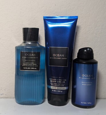 Bath & Body Works Ocean Body Wash, Body Cream & Spray for Men (3pc Set ...