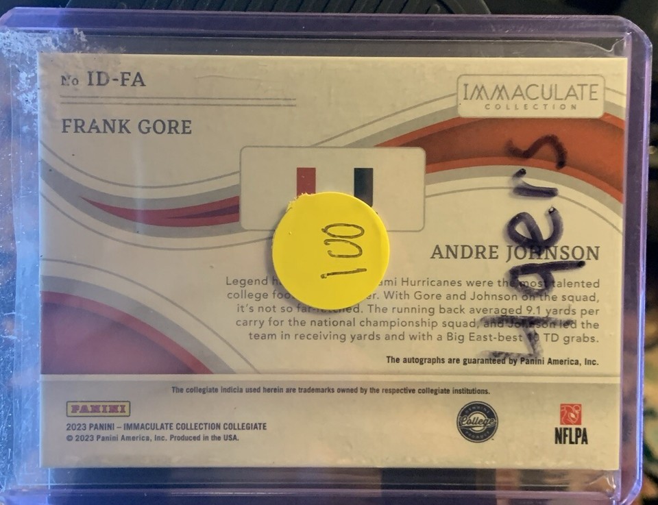 2023 Immaculate Frank Gore Andre Johnson Dual Auto /10 | eBay
