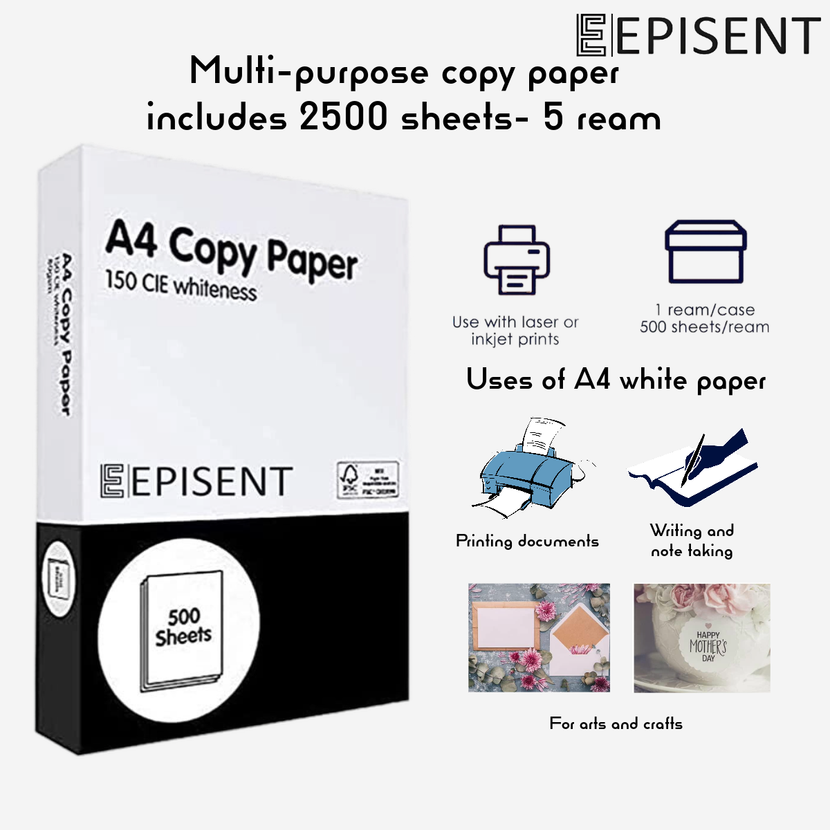 A4 White Paper 80gsm – 5 Reams (2500 Sheets) | Multipurpose Copier ...