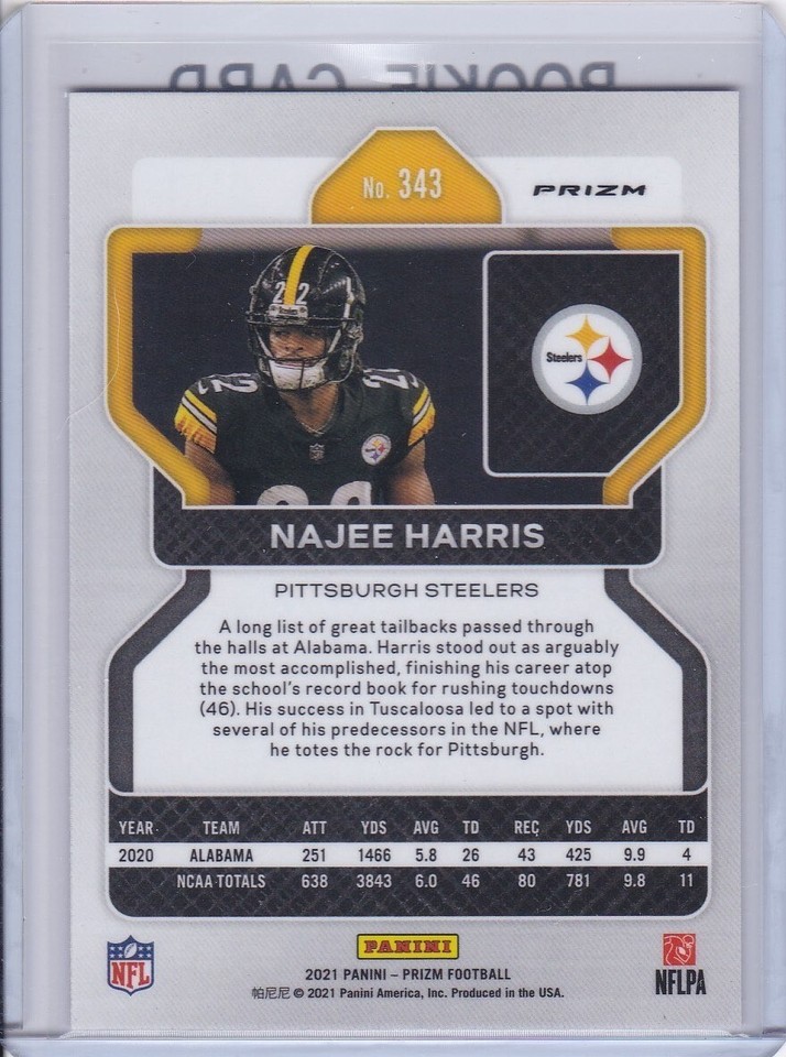 NAJEE HARRIS ROOKIE CARD 2021 Pittsburgh Steelers Football RARE DISCO ...