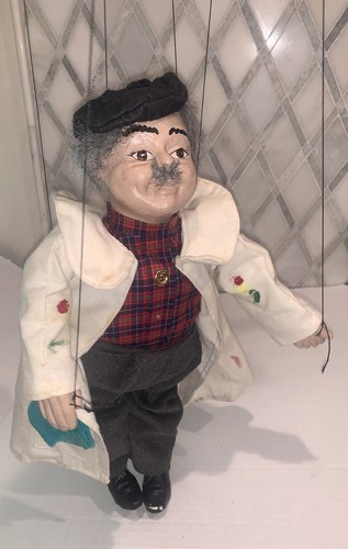 Vintage Geppetto Mustache Man Beret White Coat Strings Marionette ...