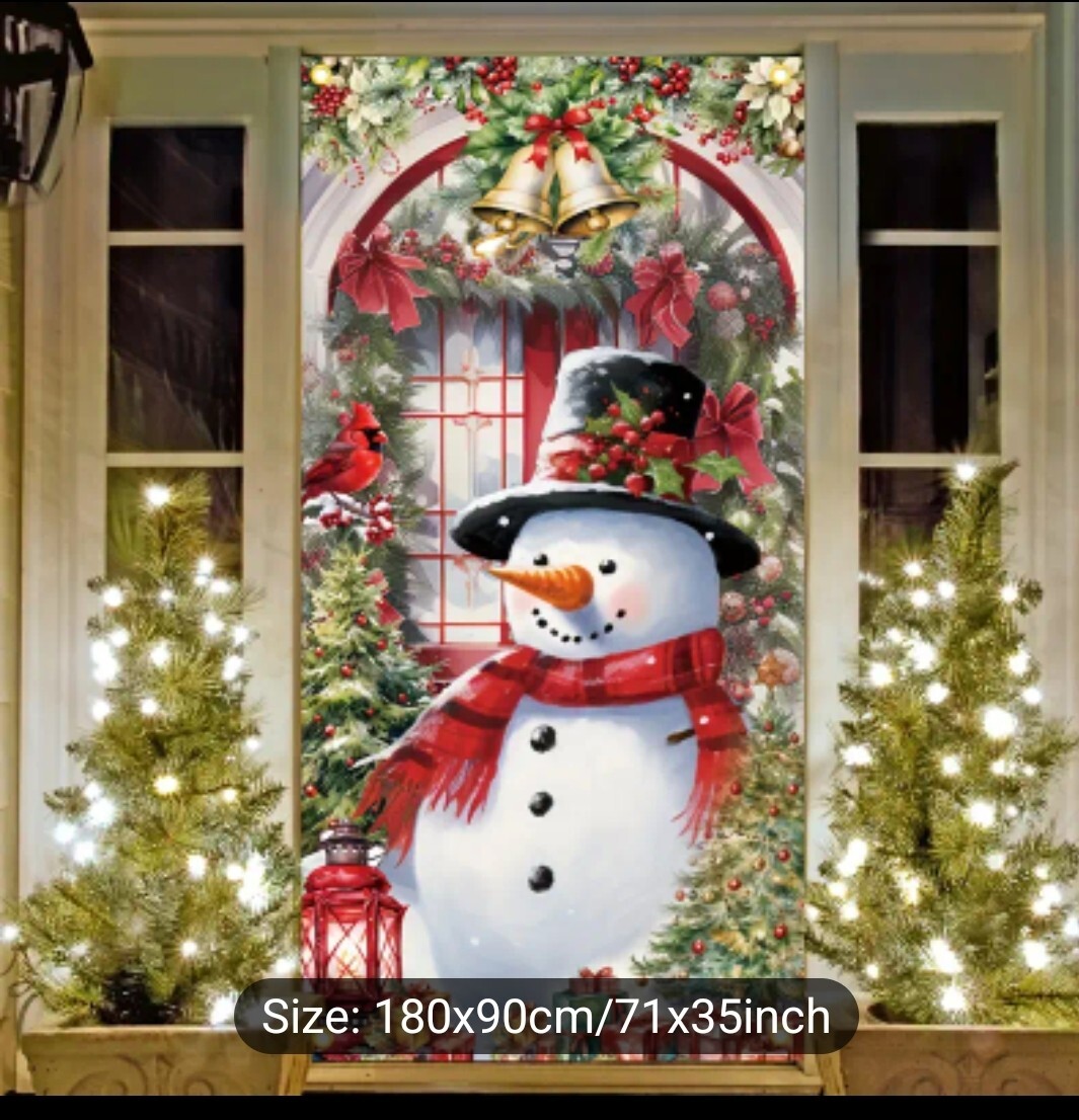 Holiday Christmas Plastic Door Cover 71" x 35" Wall Hanging Snowman ...