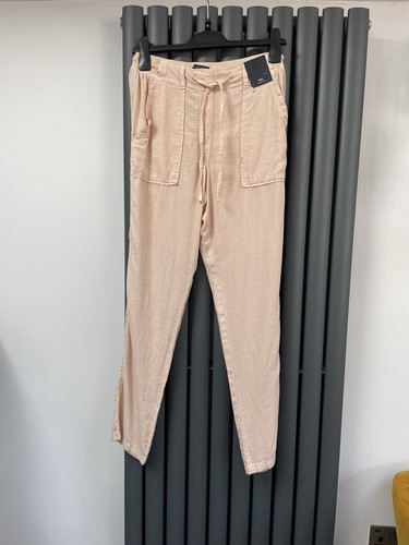 New Ex Chain store pink peg tapered leg linen rich trousers size 6 reg ...