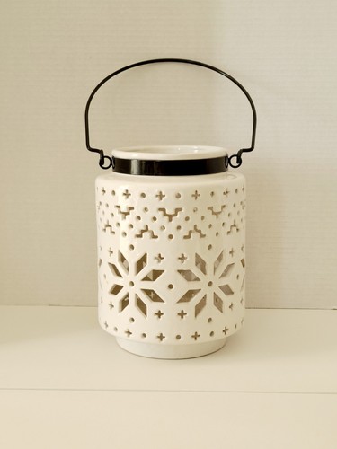 Enchanted Forest White Ceramic Snowflake Lantern Candle Holder Holiday ...