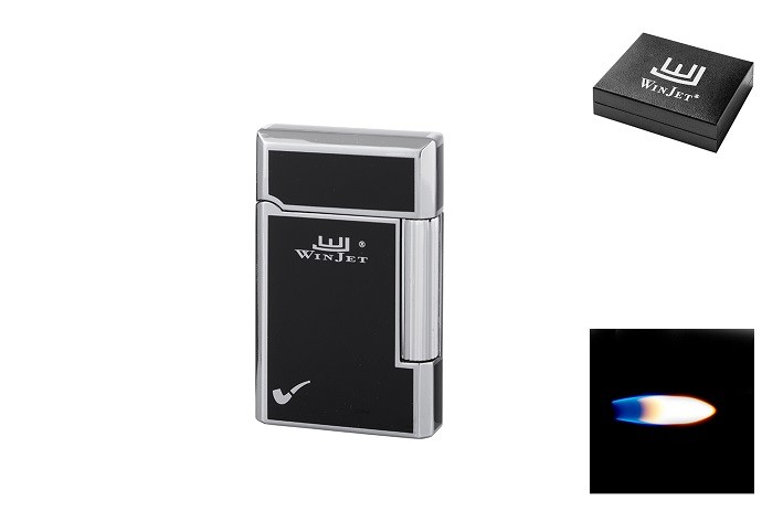 WINJET DELUXE SOFT FLAME FLINT PIPE LIGHTER / BLACK - SHINY CHROME ...