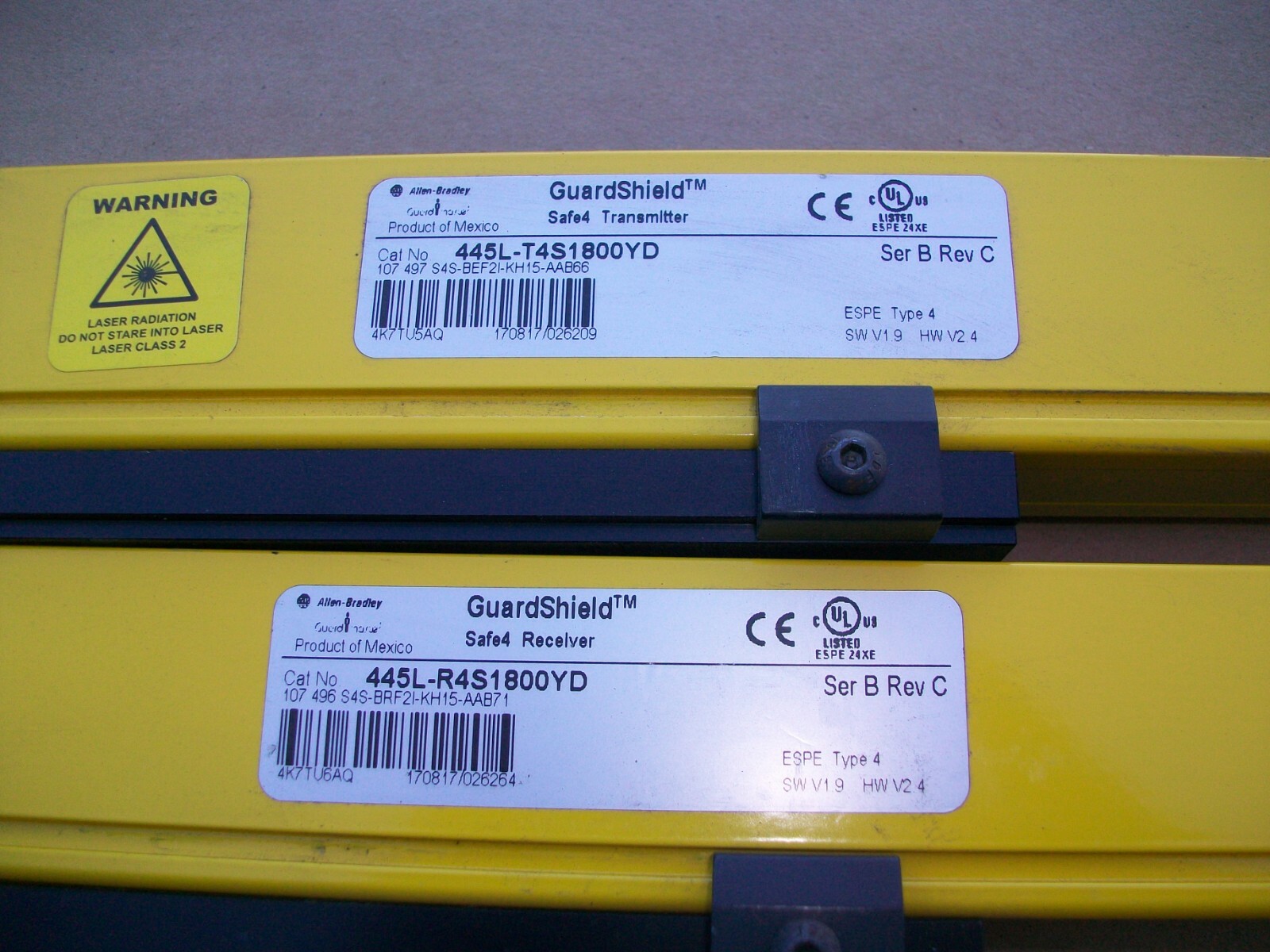 Allen Bradley Guardshield Light Curtain Set 445L-T4S1800YD & 445L ...