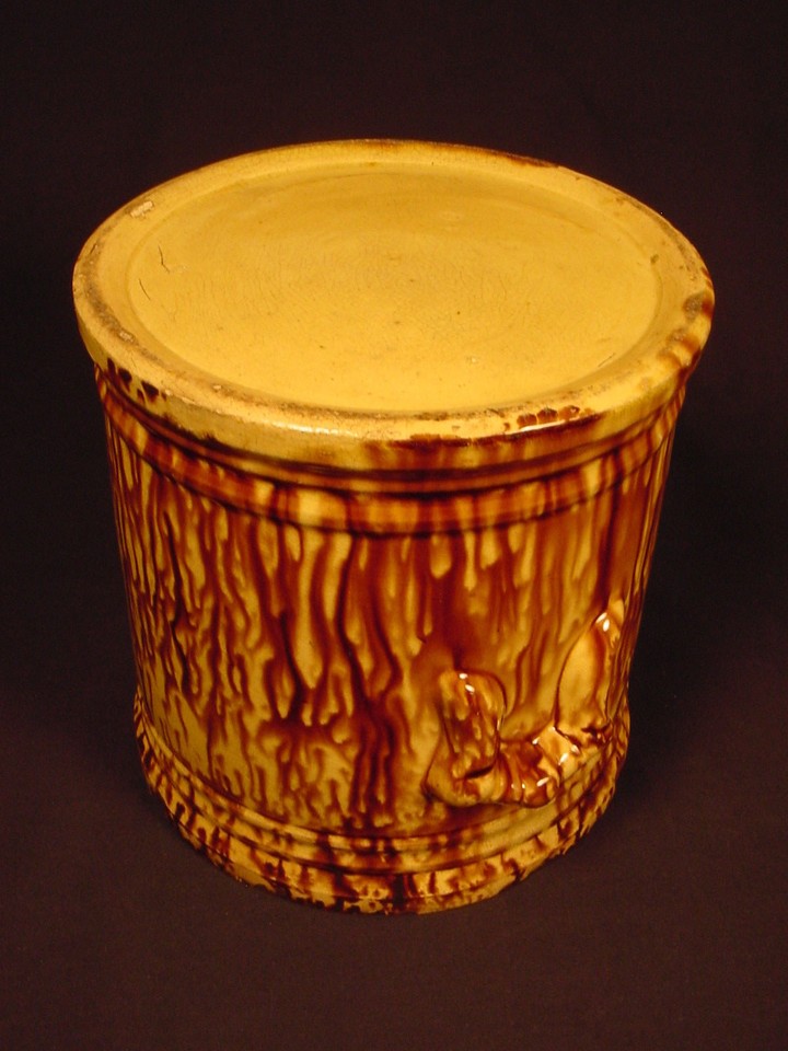 VERY RARE 1800s STORAGE JAR with LID FLINT ROCKINGHAM SPATTER GLAZE ...