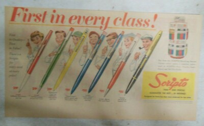 Scripto Pens & Pencils Ad: First In Every Class ! from 1940's Size: 7 x ...