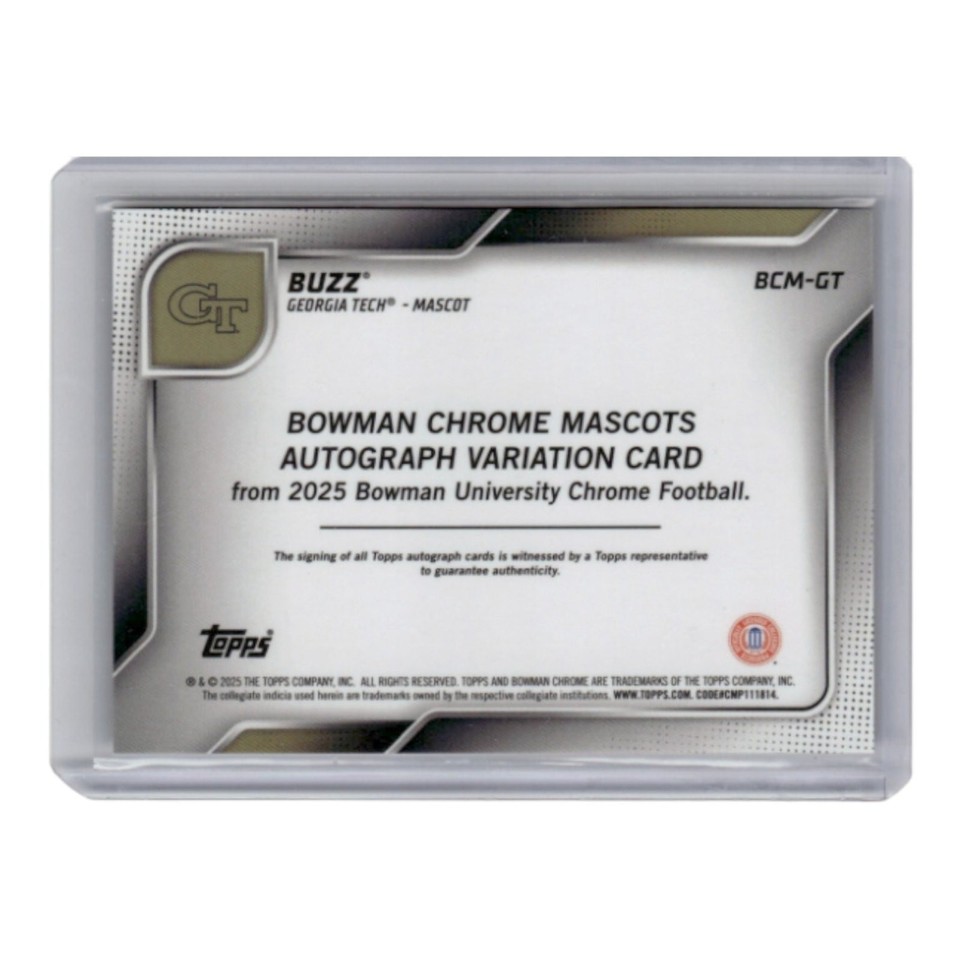 Buzz Georgia Tech 2025 Bowman U Chrome Mascot Auto #BCM-GT 6/10 SSP ...