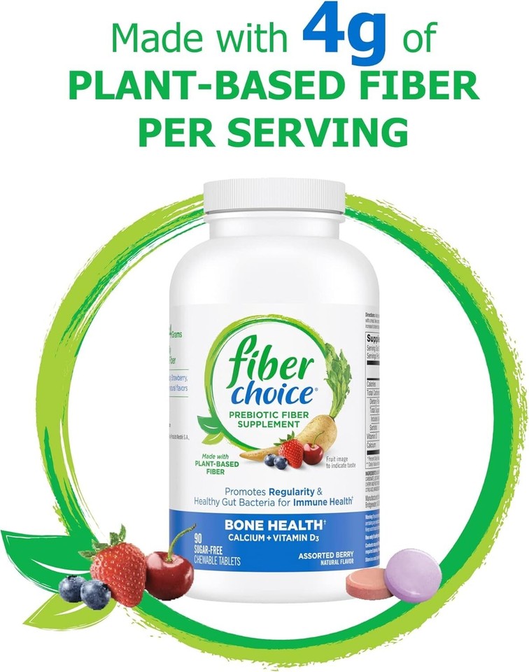 3PK Fiber Choice PreBiotic Fiber Bone Health ~ 90 Chewable Tabs Each ...