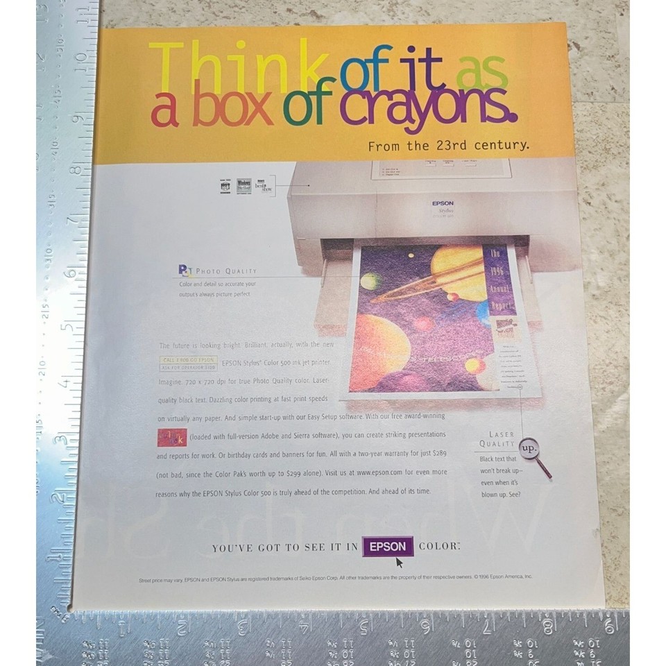 Epson Stylus Color 500 Printer Vintage Print Ad 90s Computing IT Color ...