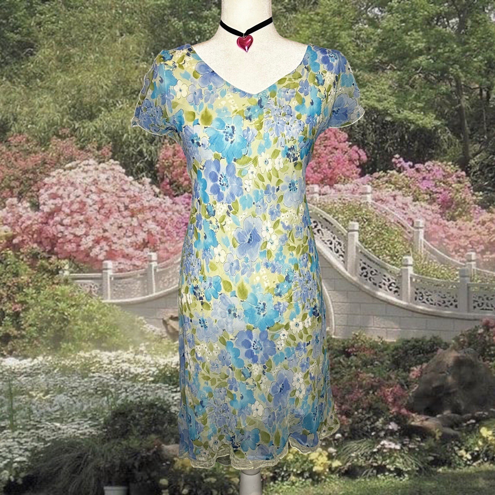 CDC Petite Blue Floral 90s Midi Dress Size 2 - Gem