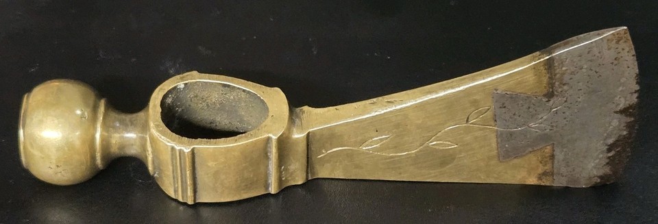 VINTAGE RARE AMERICAN INDIAN BRASS TRADE AXE STEEL INSERT SMOKING PIPE ...