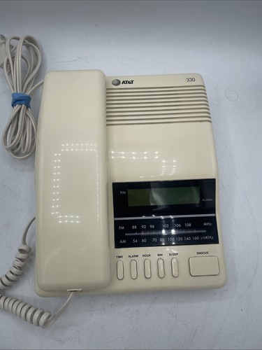 Vintage AT&T Model CRT 330 Desk Corded Telephone Digital Clock Alarm AM ...