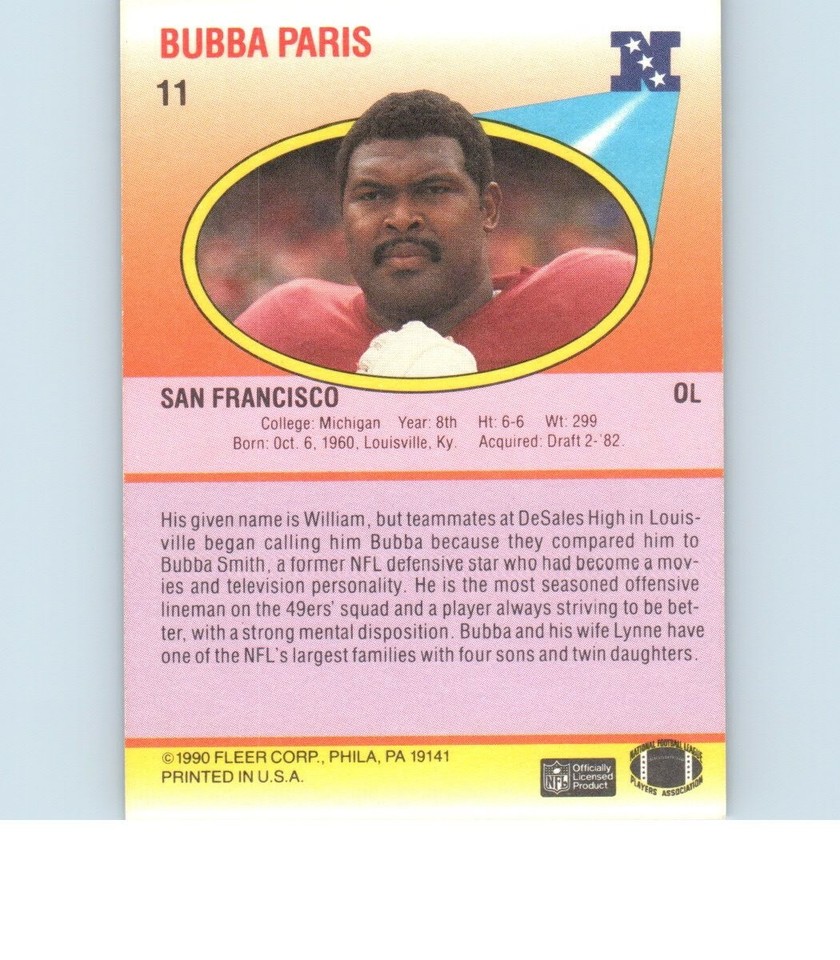Bubba Paris 11 49ers 1990 Fleer NFL Football Trading Card | eBay