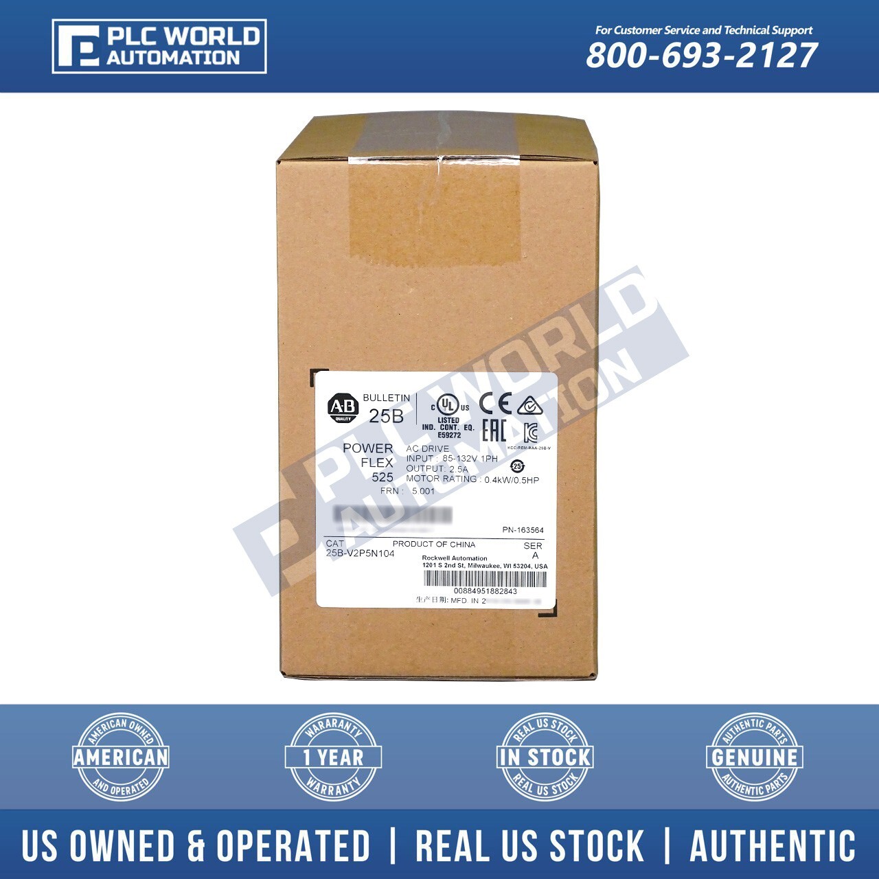 Allen Bradley 25B-V2P5N104 Ser A PowerFlex 525 AC Drive 0.4kW 0.5Hp ...