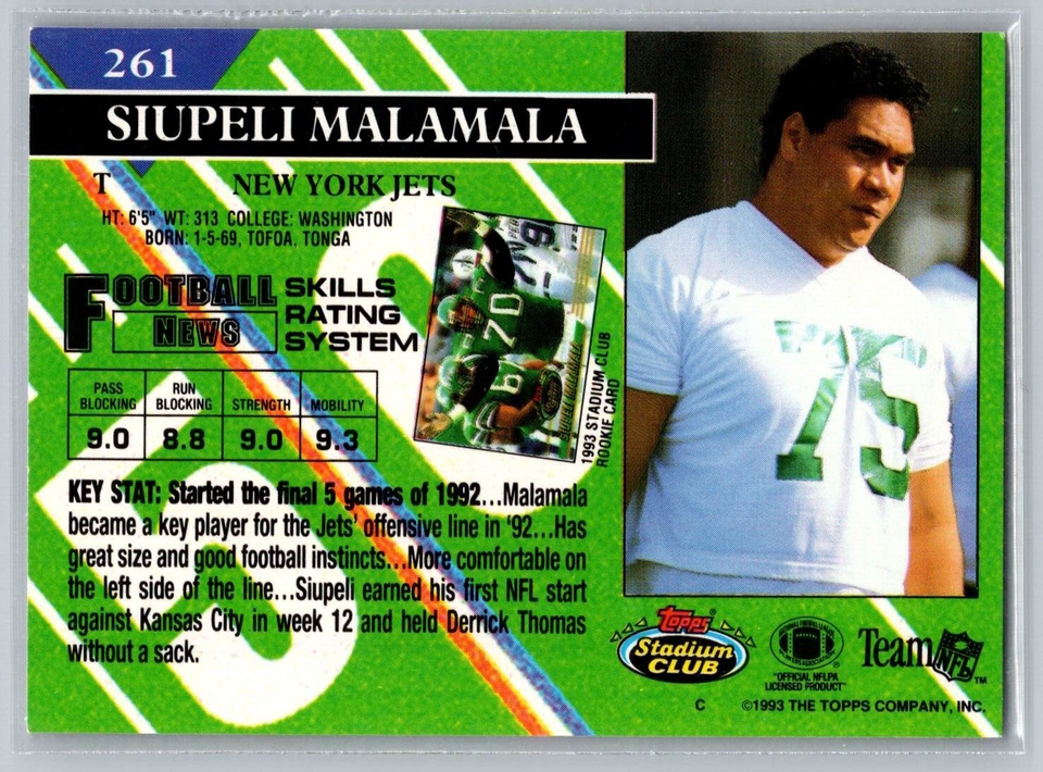 1993 TOPPS STADIUM CLUB CARD # 261 Siupeli Malamala - New York Jets | eBay