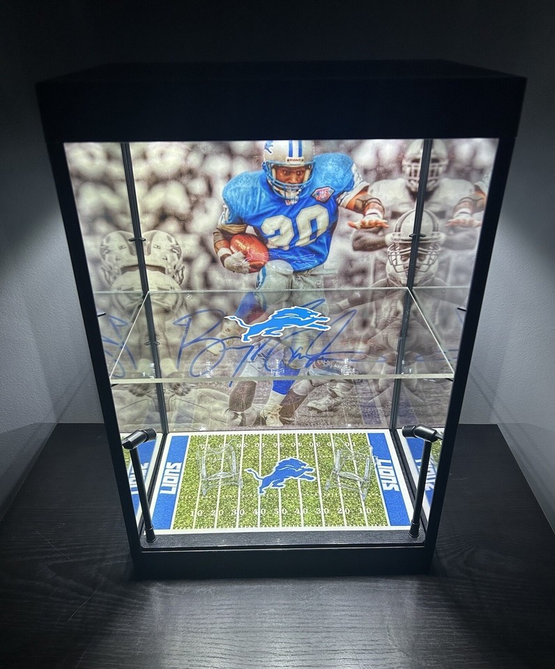 Barry Sanders PSA & BGS custom LED sports card and mini helmet display ...