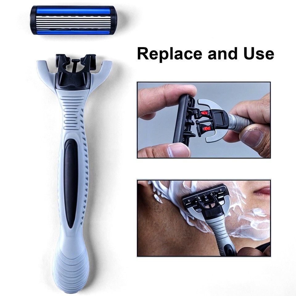 24 Stainless Steel 6 Blade Shaving Disposable Razors with 2 Handles for ...