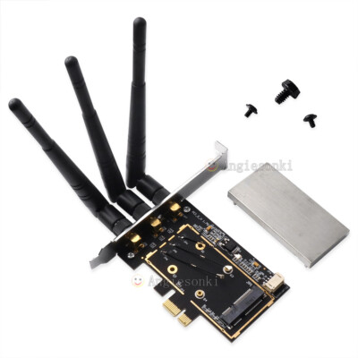 Mini PCI-e to PCI-e 1x 16x Desktop PC 3 Antennas Adapter for Wireless ...