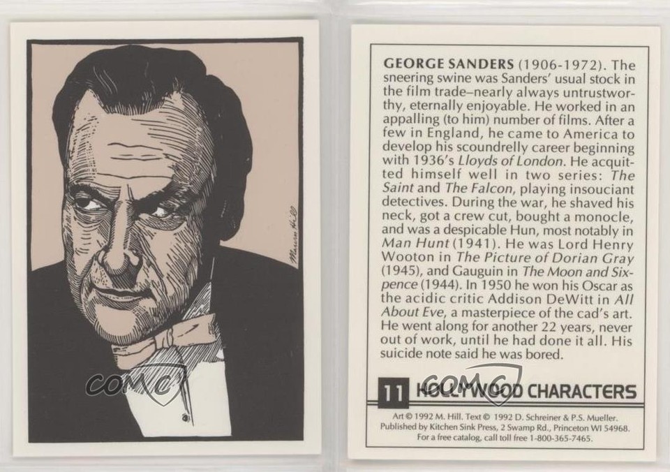 1992 Kitchen Sink Press Hollywood Characters George Sanders #11 0w6 | eBay
